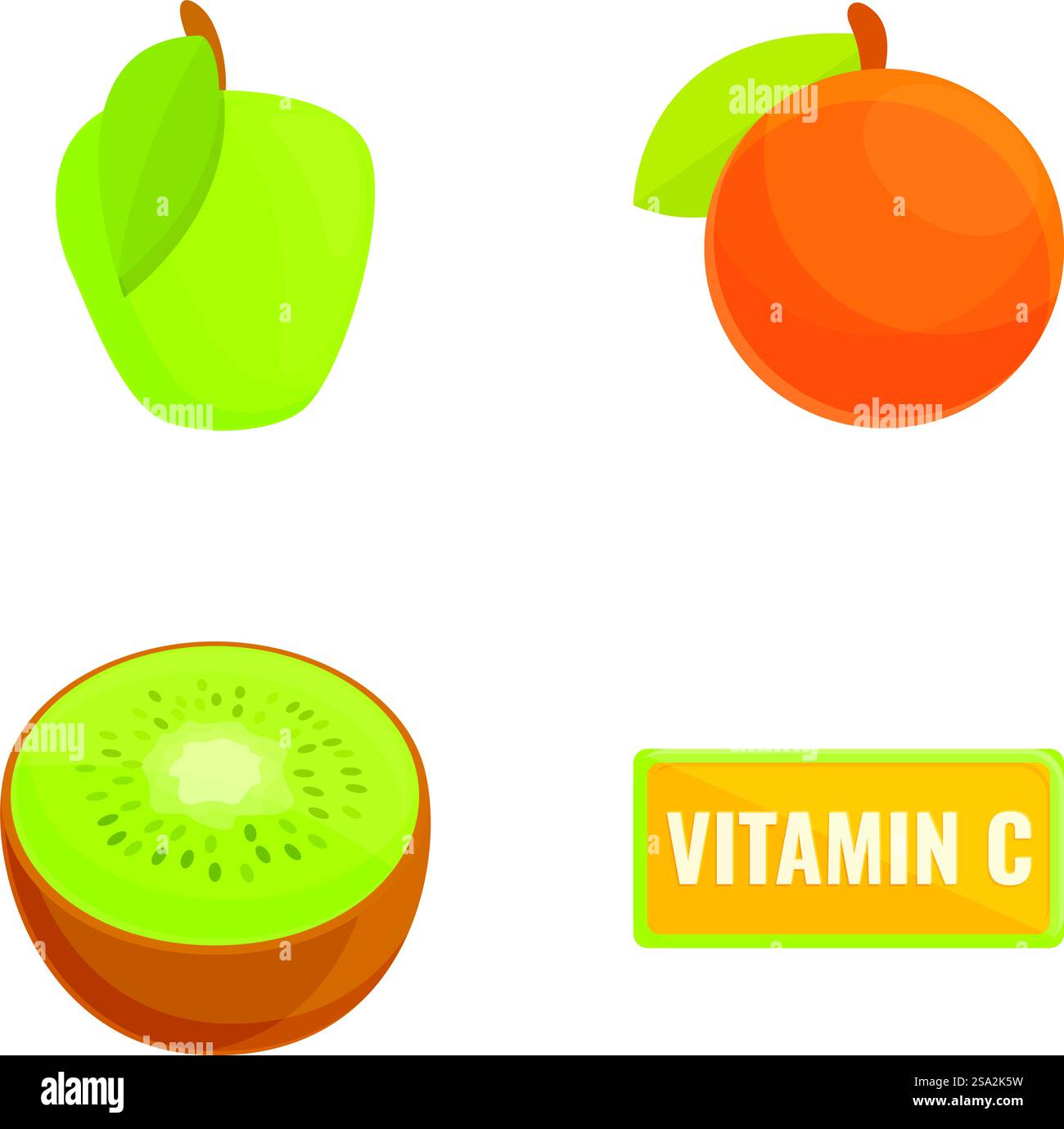 Vitamin product icons set cartoon vector. Fruit enriched with ascorbic ...