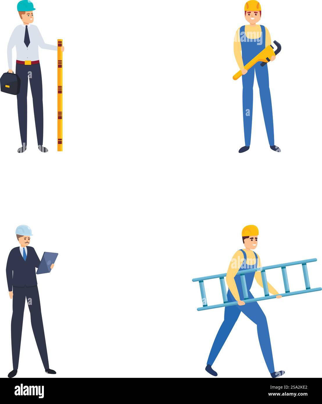 Professional builder icons set cartoon vector. Male builder and ...