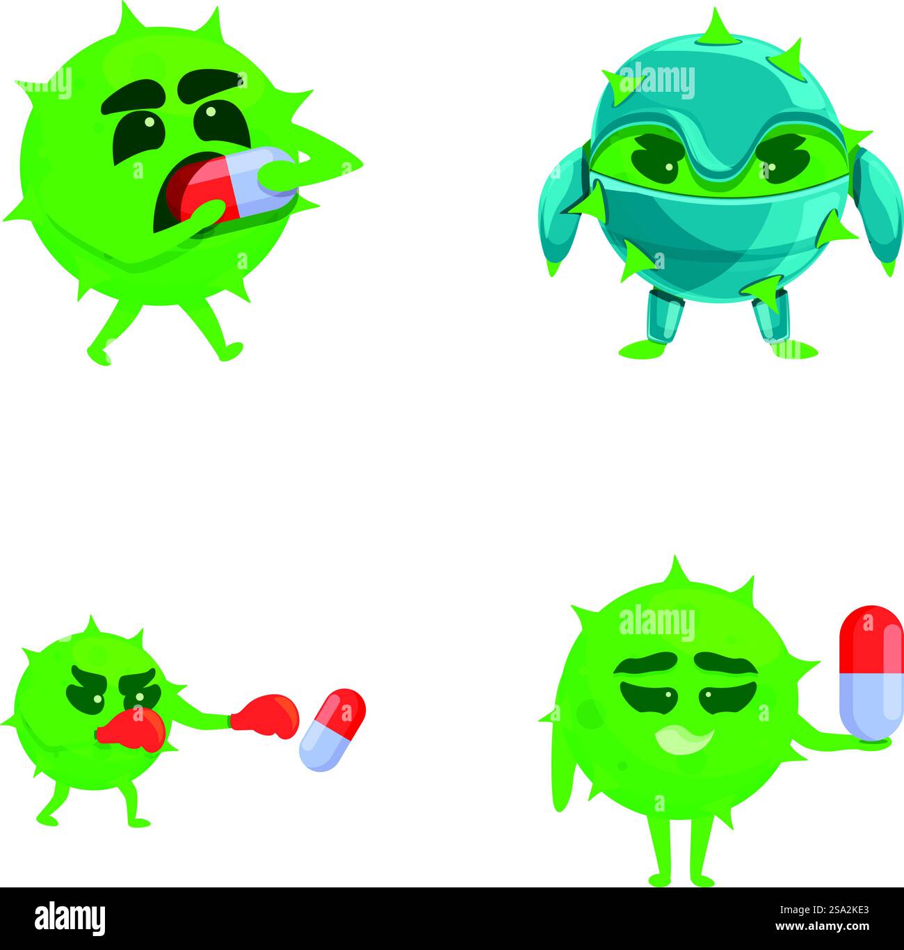 Drug resistance icons set cartoon vector. Bacteria or virus defeating ...
