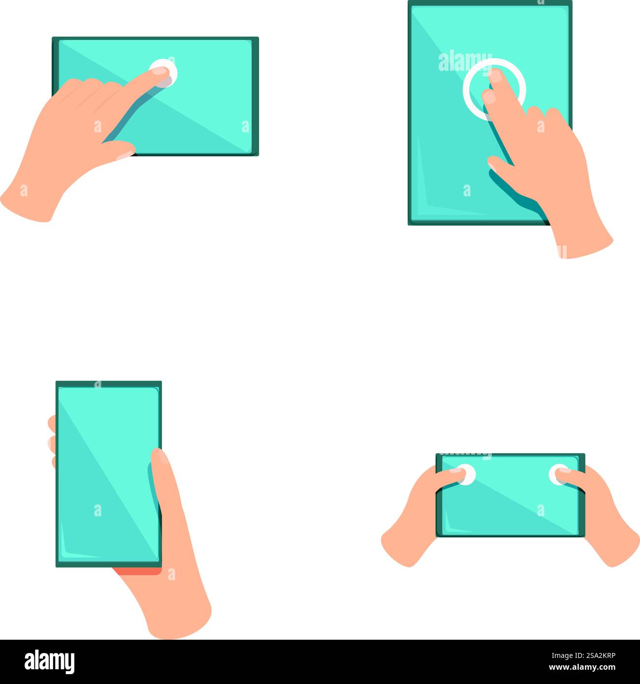 Touch screen icons set cartoon vector. Hand gesture on touch digital ...