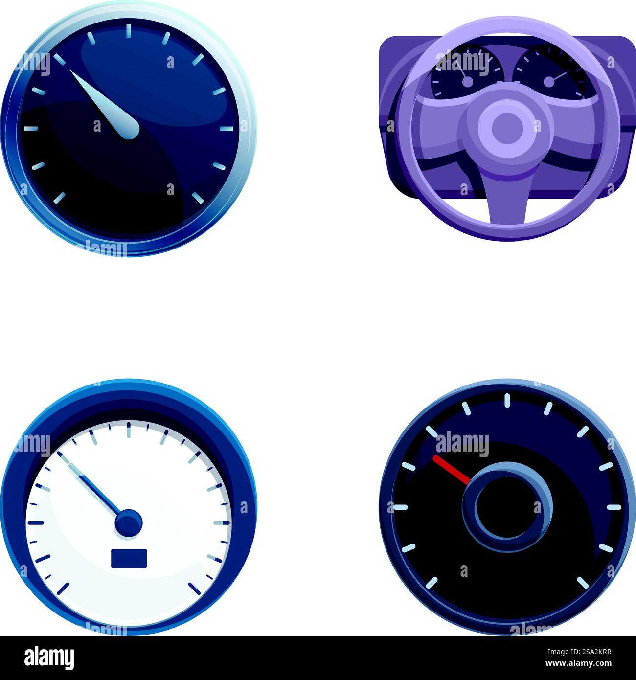 Speedometer icons set cartoon vector. Various style of car speedometer ...