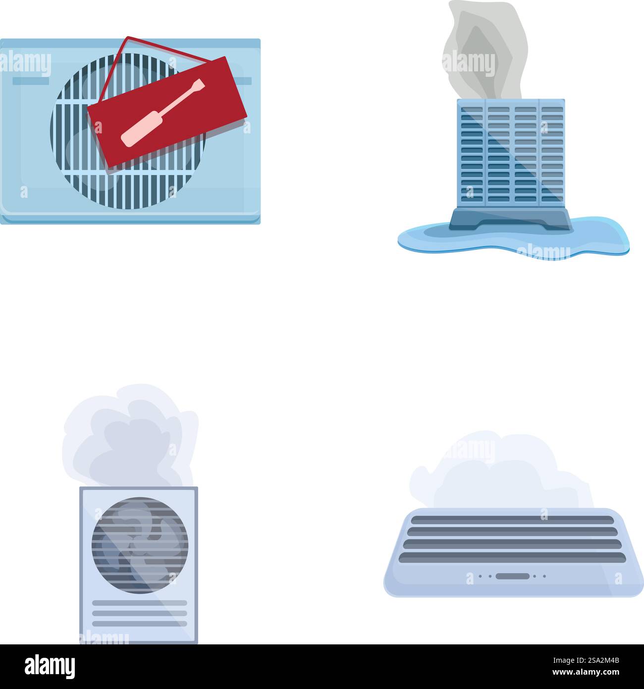Air conditioner icons set cartoon vector. Broken ventilation system ...