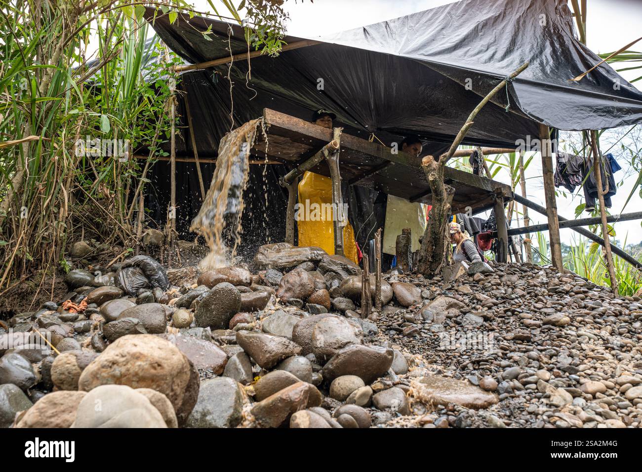 Supia, Colombia. 24th Jan, 2025. Tent of an artisanal mine, where three ...