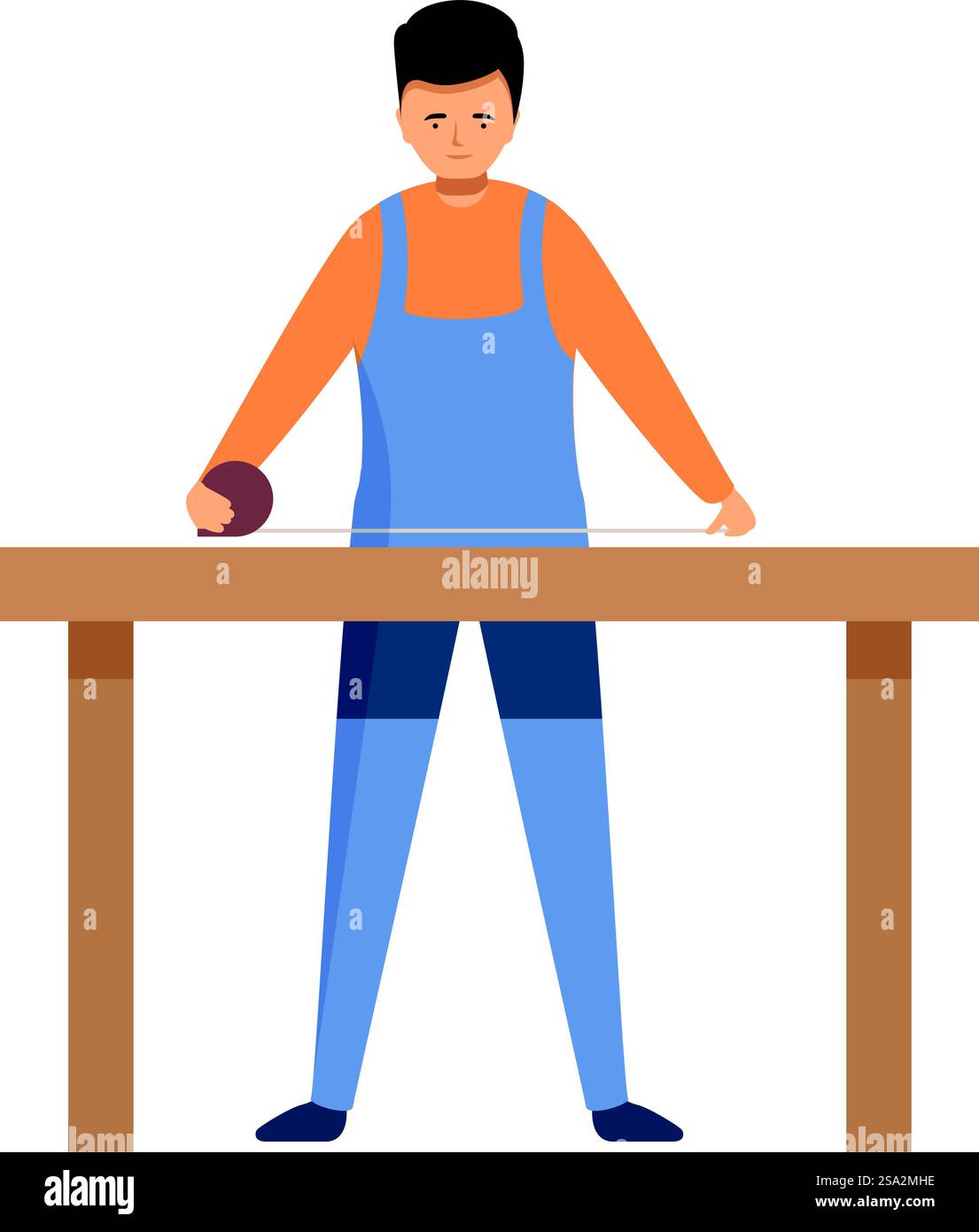 Carpenter make final measurement icon cartoon vector. Furniture fixing ...