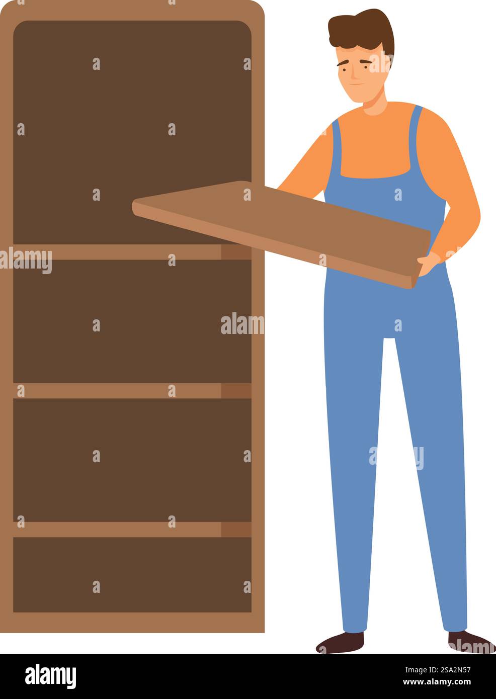 Wardrobe furniture assembly worker man icon cartoon vector. Home ...