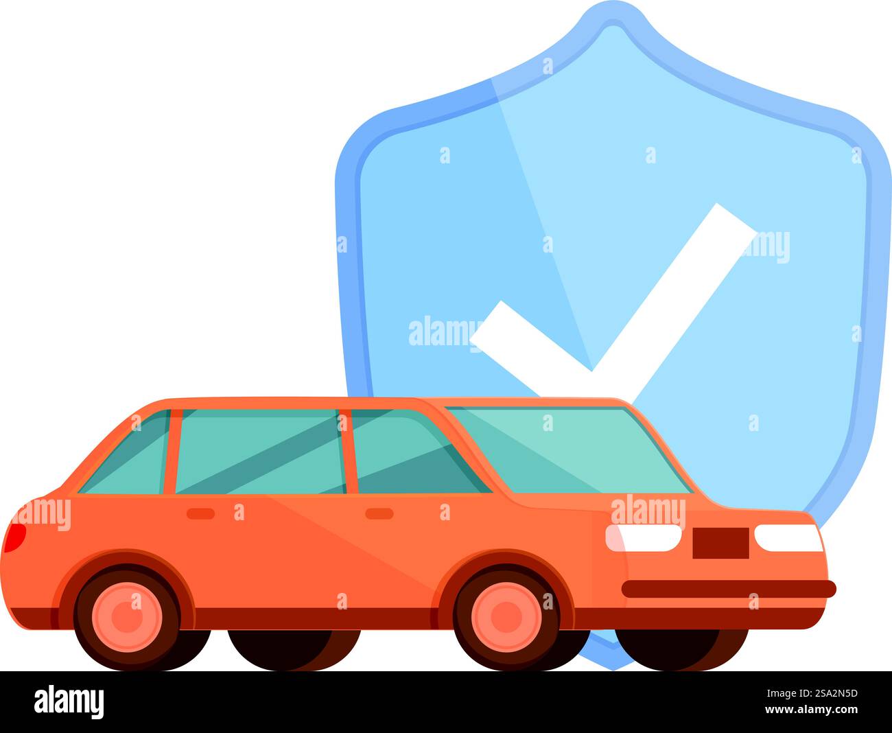 Vector graphic of an orange car with a blue protective shield ...