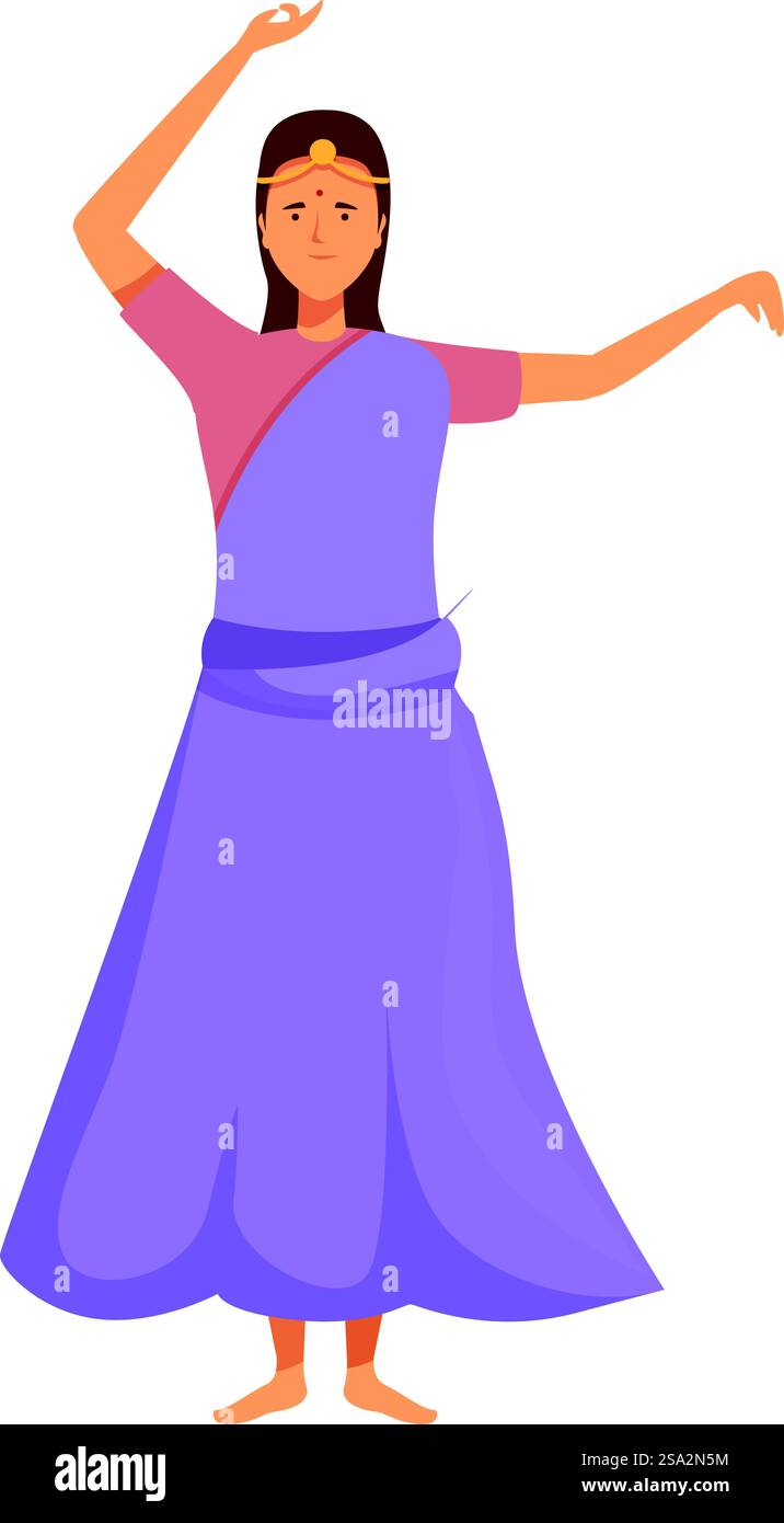 Indian girl dancer in violet dress icon cartoon vector. Lady ...