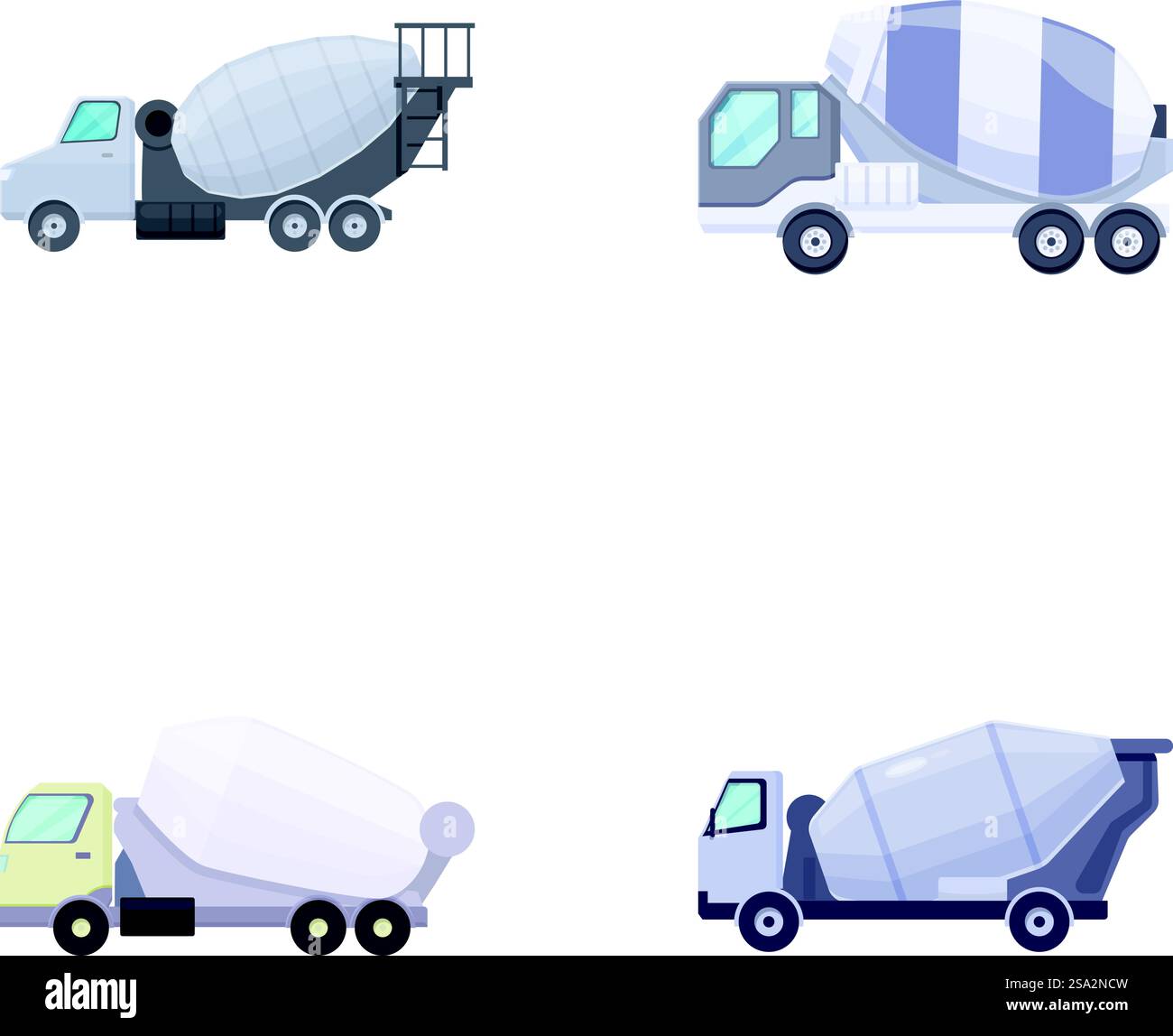 Mixer truck icons set cartoon vector. Concrete mixer truck ...