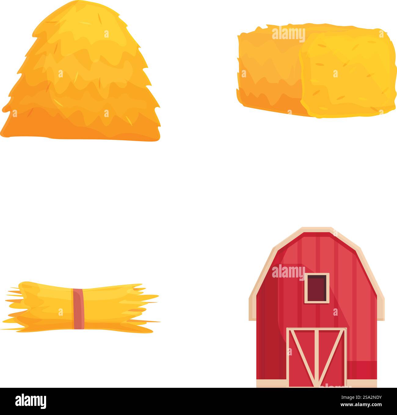 Hayloft icons set cartoon vector. Bale and stack of dry hay and storage ...