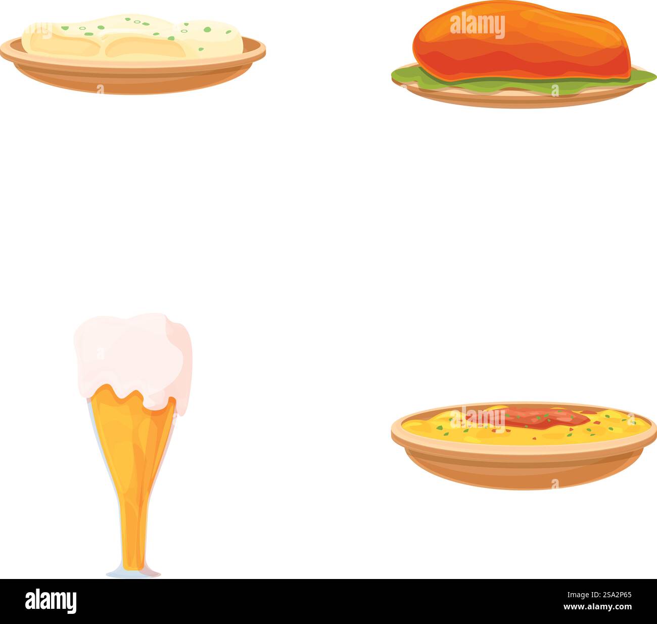 Lunch food icons set cartoon vector. Various dish and dessert. Meal ...