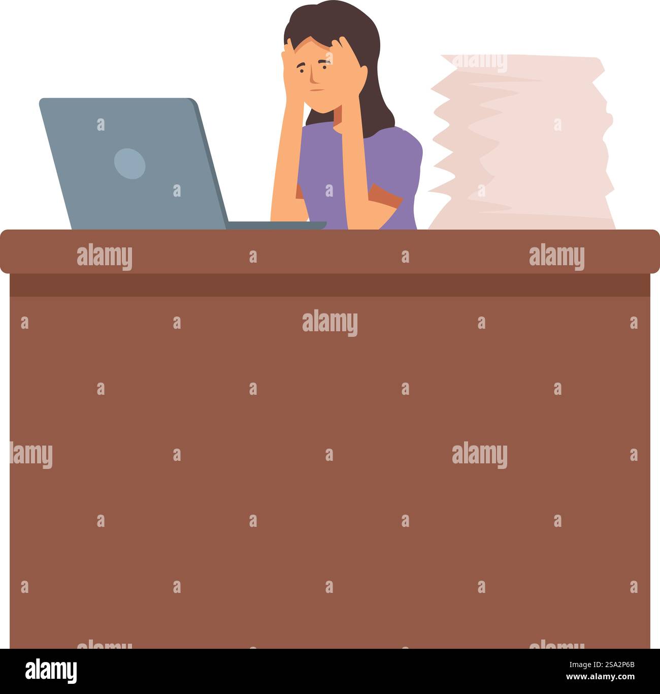 Tired woman at office desk icon cartoon vector. Work busy. Person ...