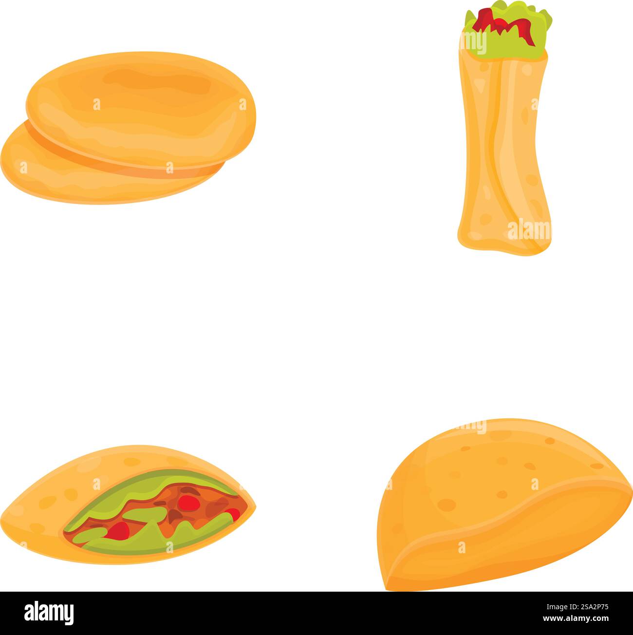 Pita icons set cartoon vector. Ingredient for cook tortilla, burrito ...