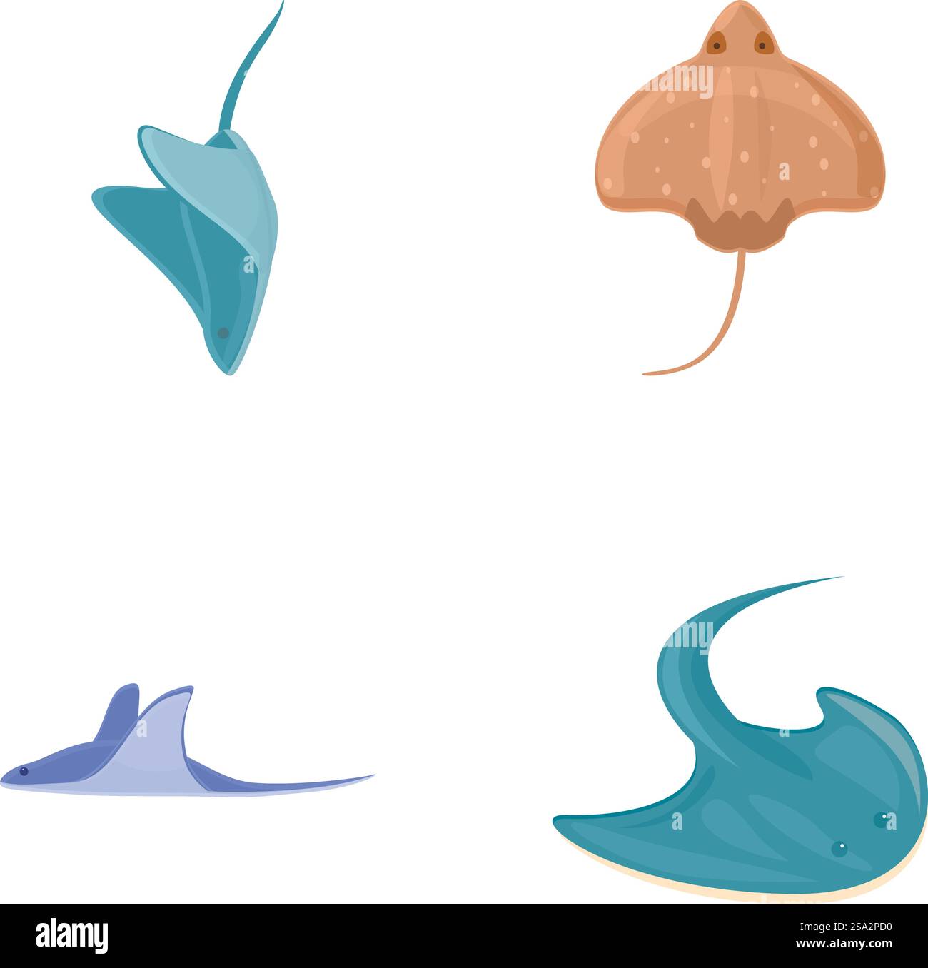 Various stingray icons set cartoon vector. Cartoon tropical stingray ...