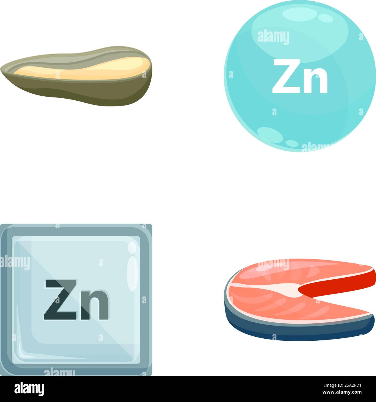 Zinc mineral icons set cartoon vector. Food product with high content ...