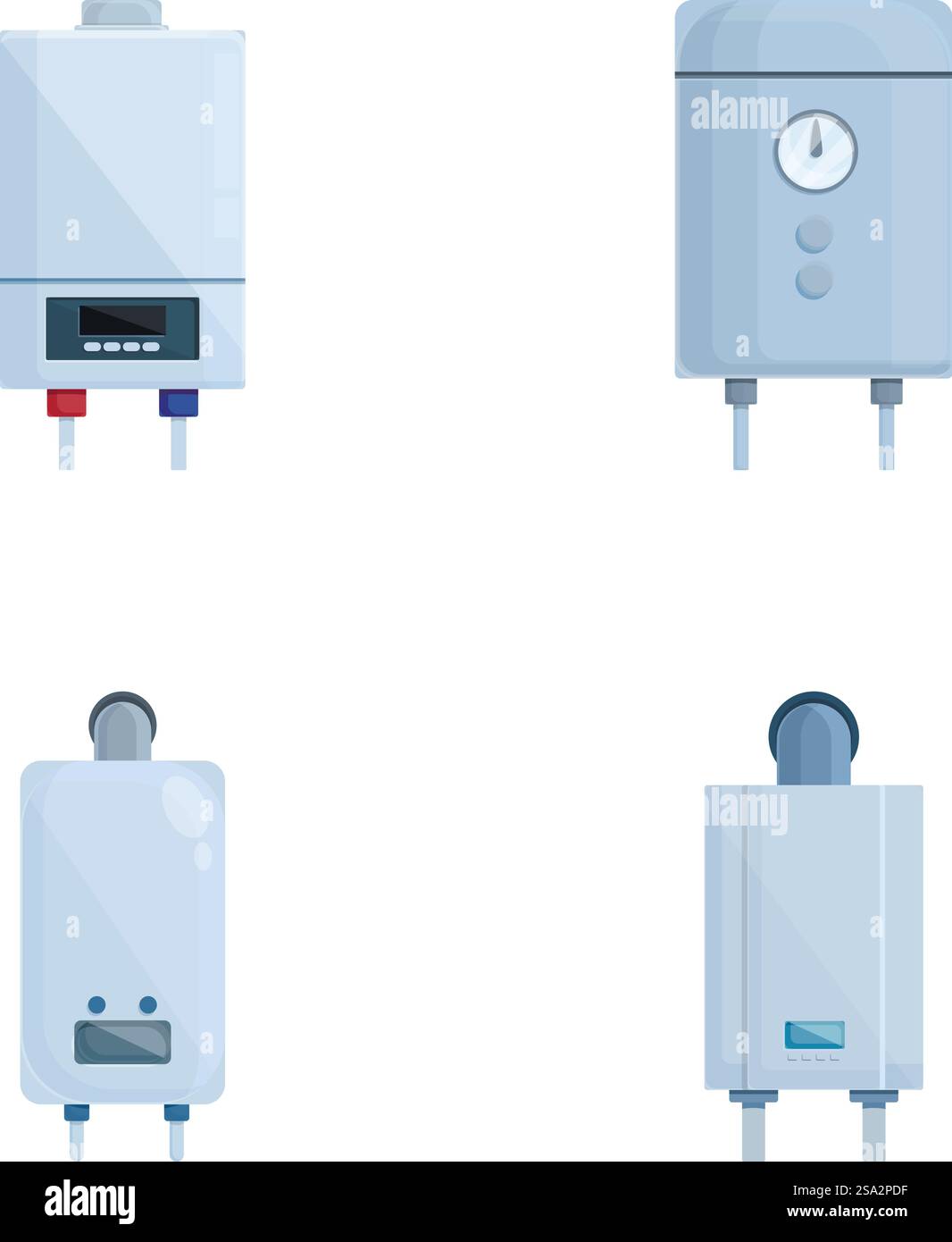 Water heater icons set cartoon vector. Gas boiler and electric water ...