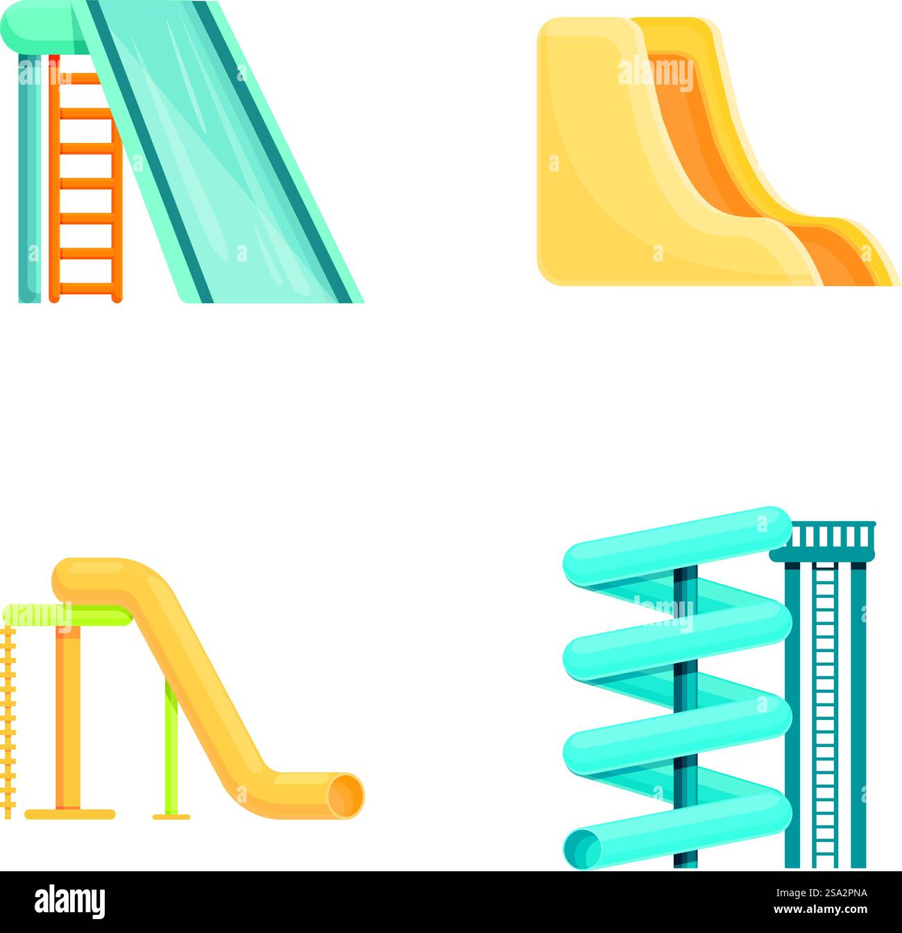 Aquapark slide icons set cartoon vector. Summer holiday in water park ...