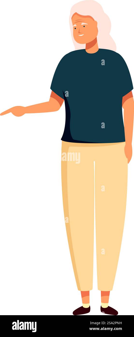 Senior woman show new place icon cartoon vector. Home routine. Elder ...