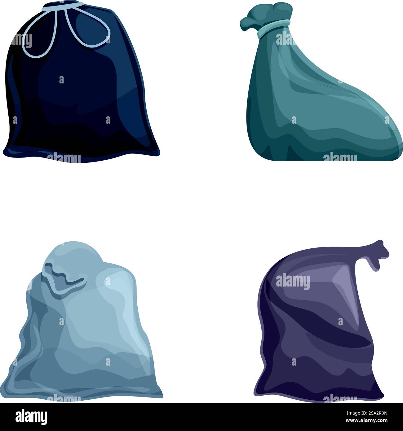 Garbage bag icons set cartoon vector. Rubbish in plastic pack ...