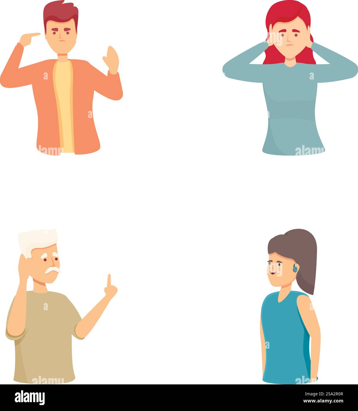 Deafness icons set cartoon vector. Deaf people with hearing problem ...