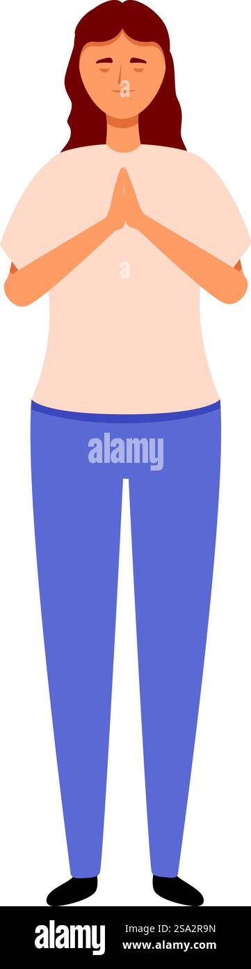 Female stand praying icon cartoon vector. Spiritual love. God love ...