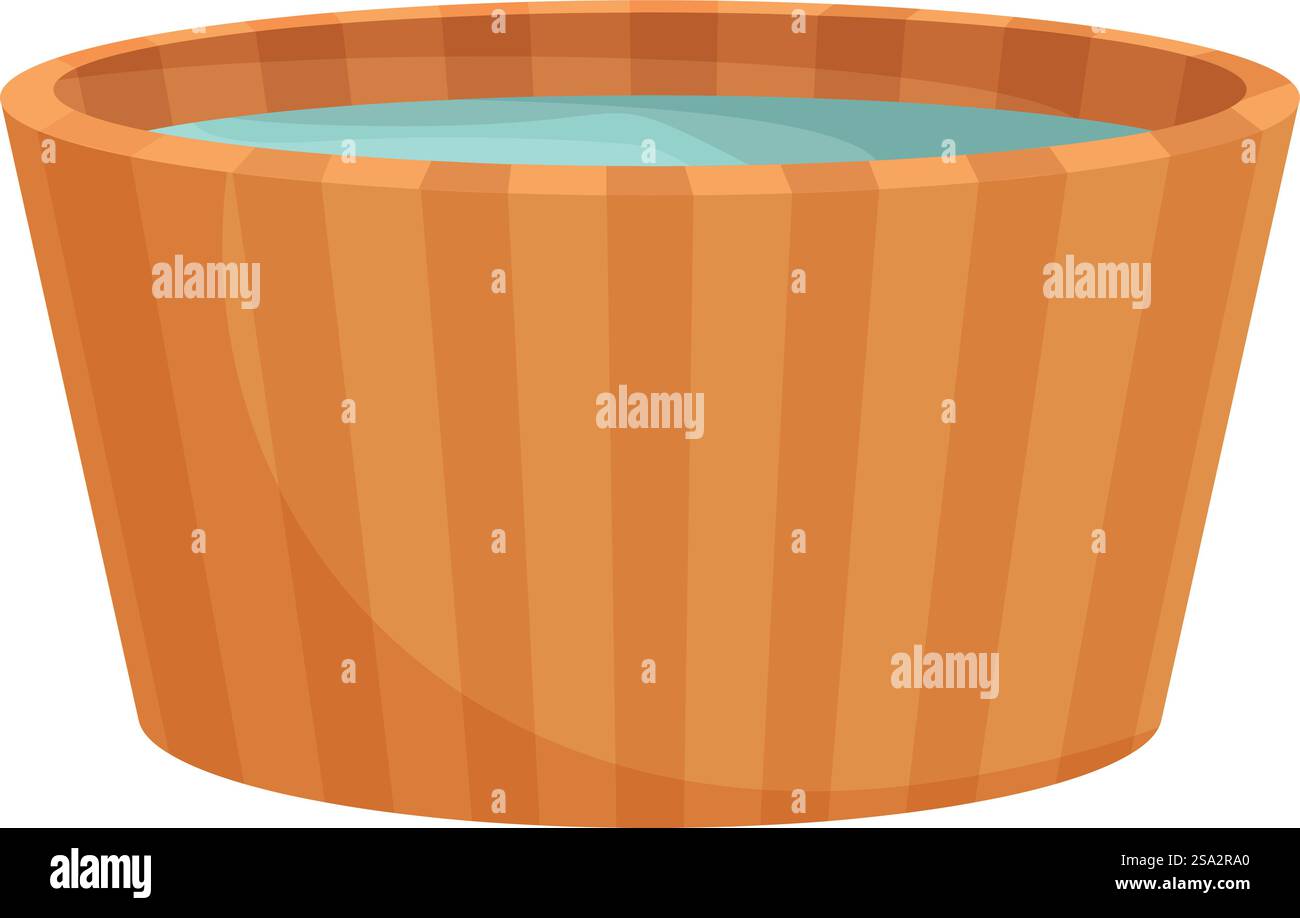 Vector illustration of a classic wooden tub filled with water on a ...