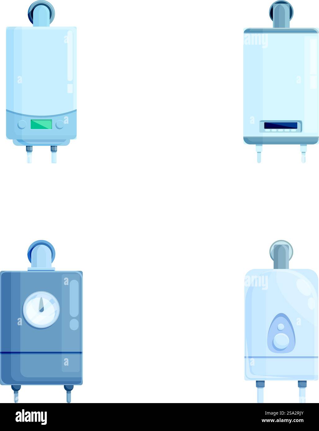 Gas boiler icons set cartoon vector. Gas boiler and electric water ...