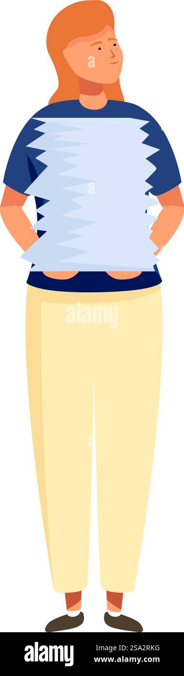Workaholic Female With Papers Stack Icon Cartoon Vector Working Ideas