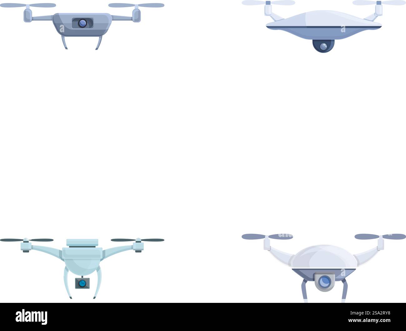 Flying drone icons set cartoon vector. Drone quadrocopter with camera ...