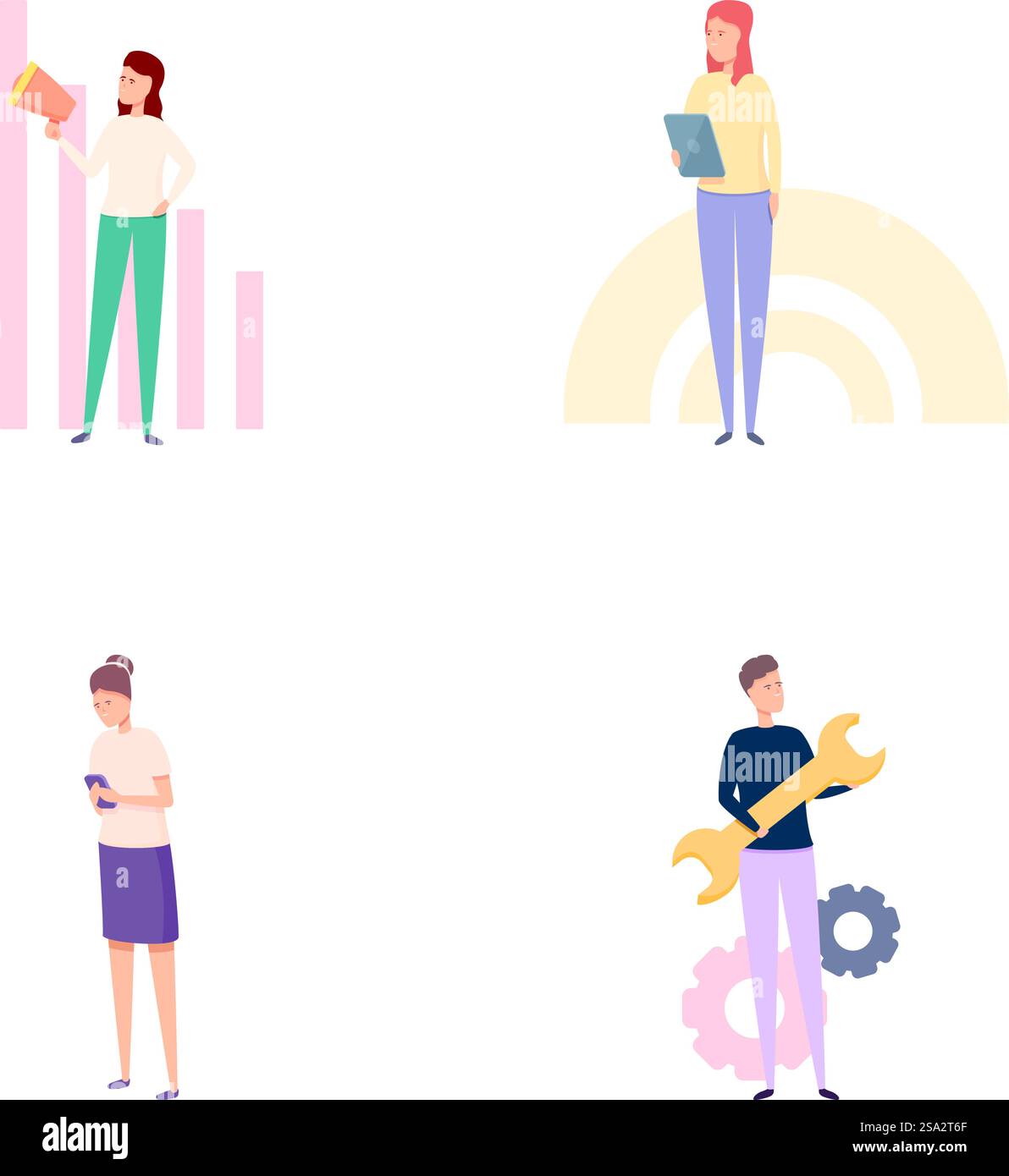 Benchmarking concept icons set cartoon vector. People testing product ...