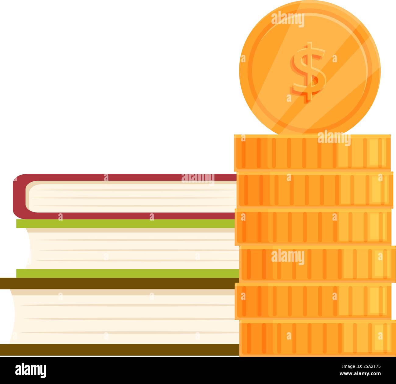 Stack of books beside rising coin stack, symbolizing the value of ...