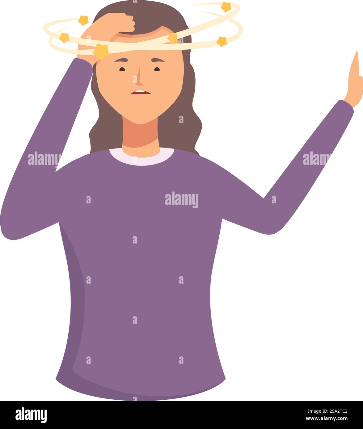 Vector graphic of a woman with stars circling her head, indicating ...