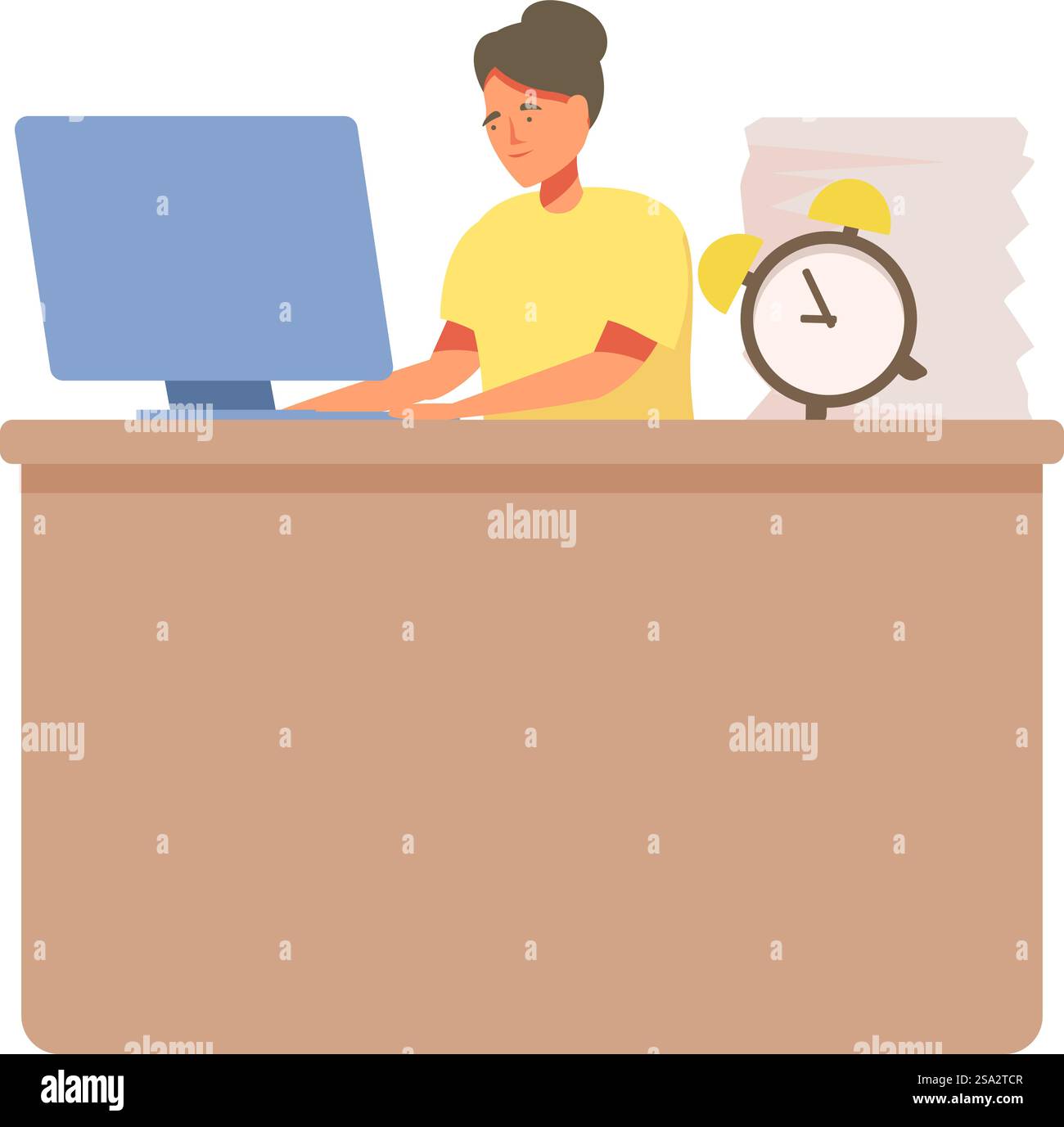 Desk office worker icon cartoon vector. Workaholic element. Paper work ...