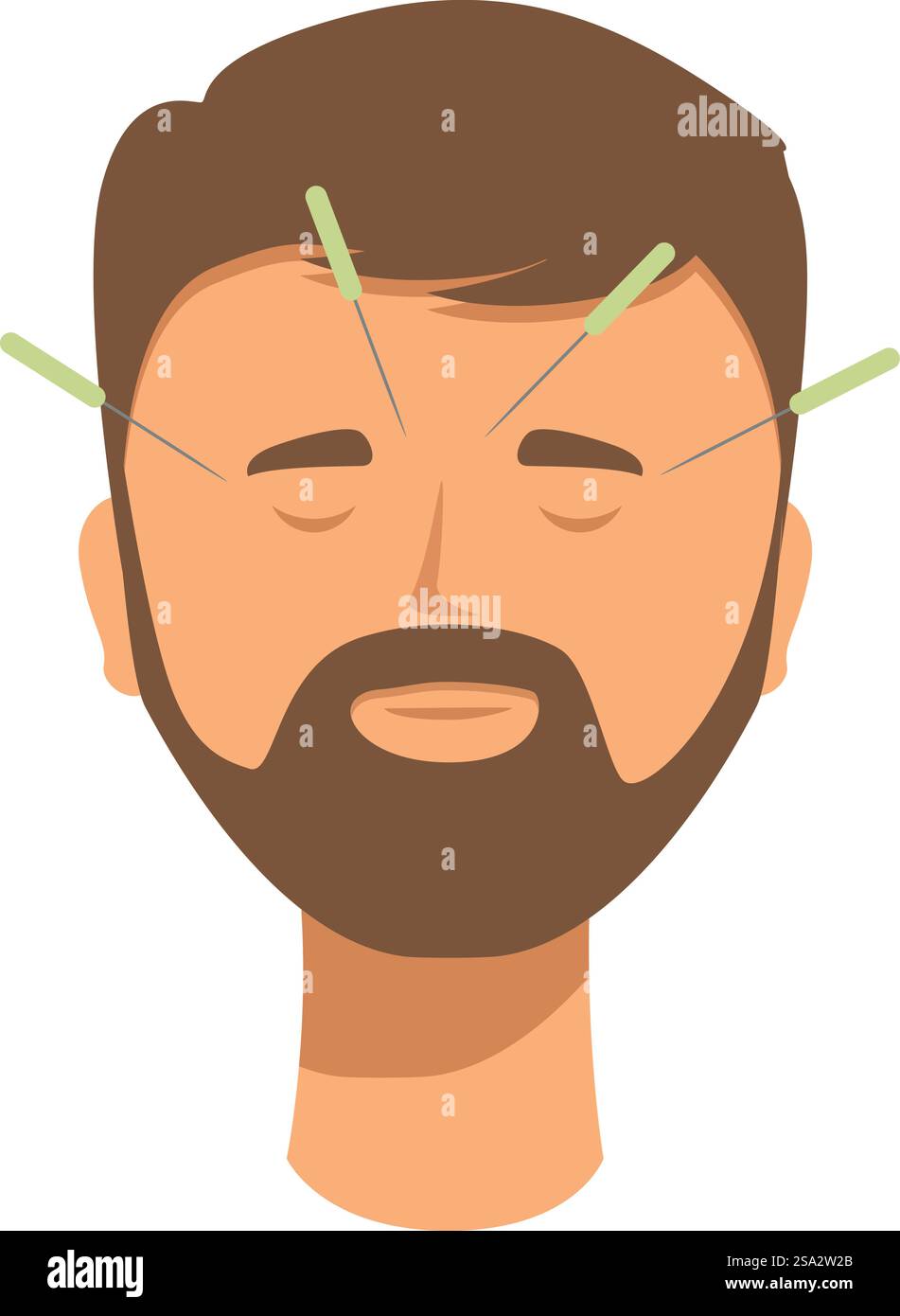 Vector illustration of a relaxed man’s face with acupuncture needles ...