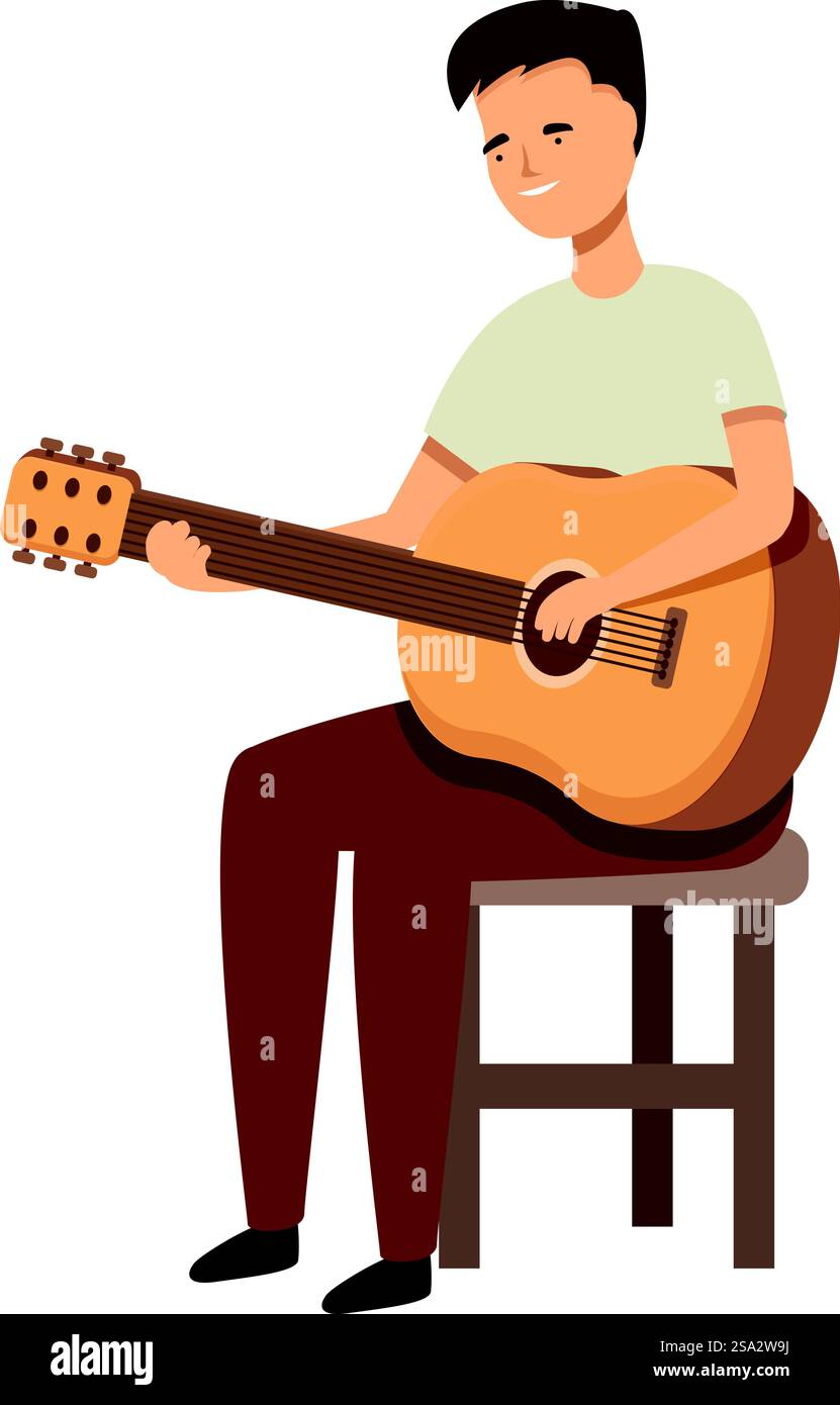 Guitarist person on chair icon cartoon vector. New lesson. Event string ...