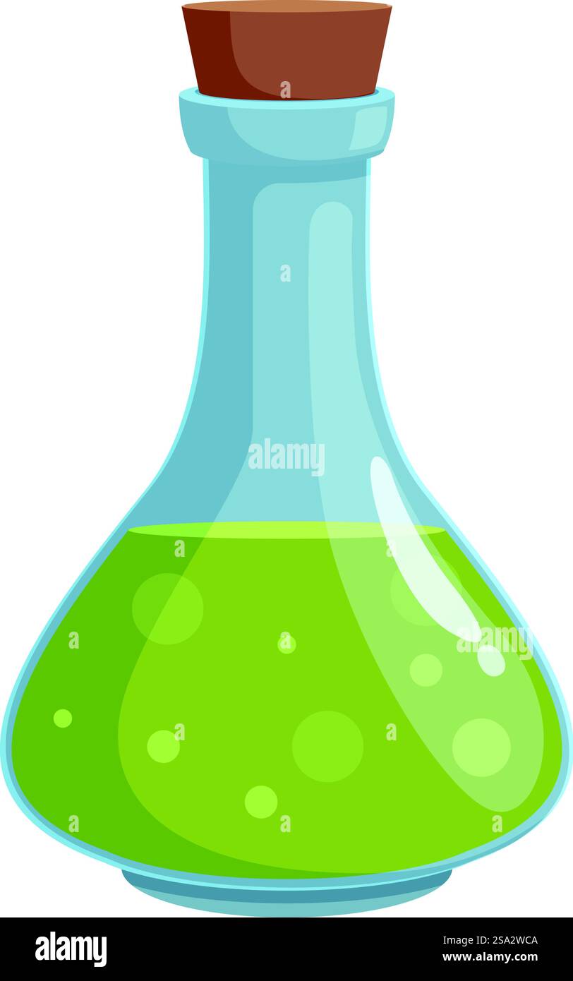 Green toxic potion icon cartoon vector. Composition liquid. Glass ...