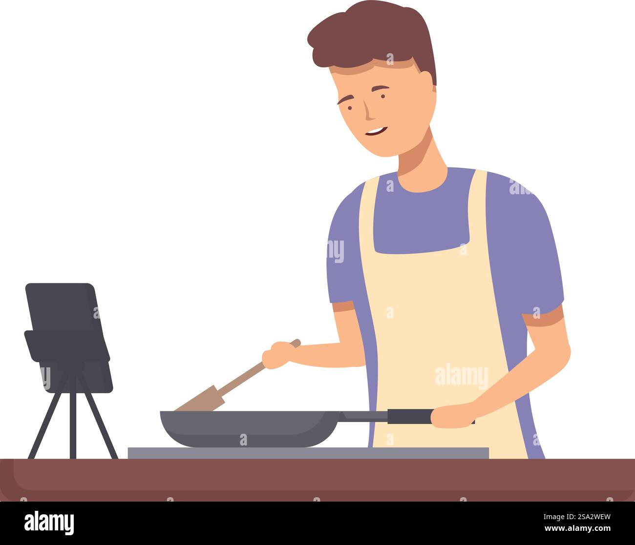 Smiling young man in apron Stock Vector Images - Alamy