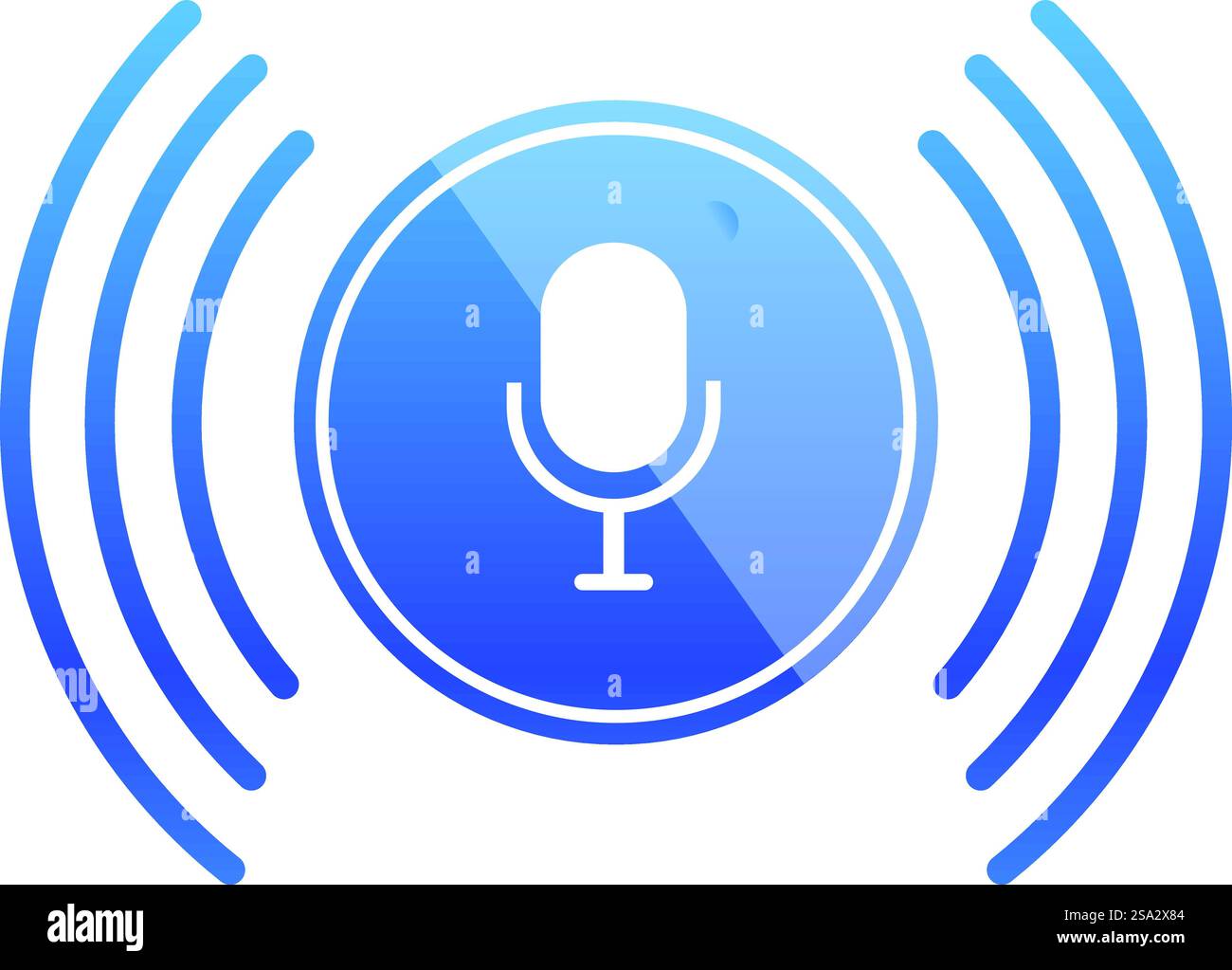 Sleek blue icon featuring a microphone and sound waves, symbolizing ...