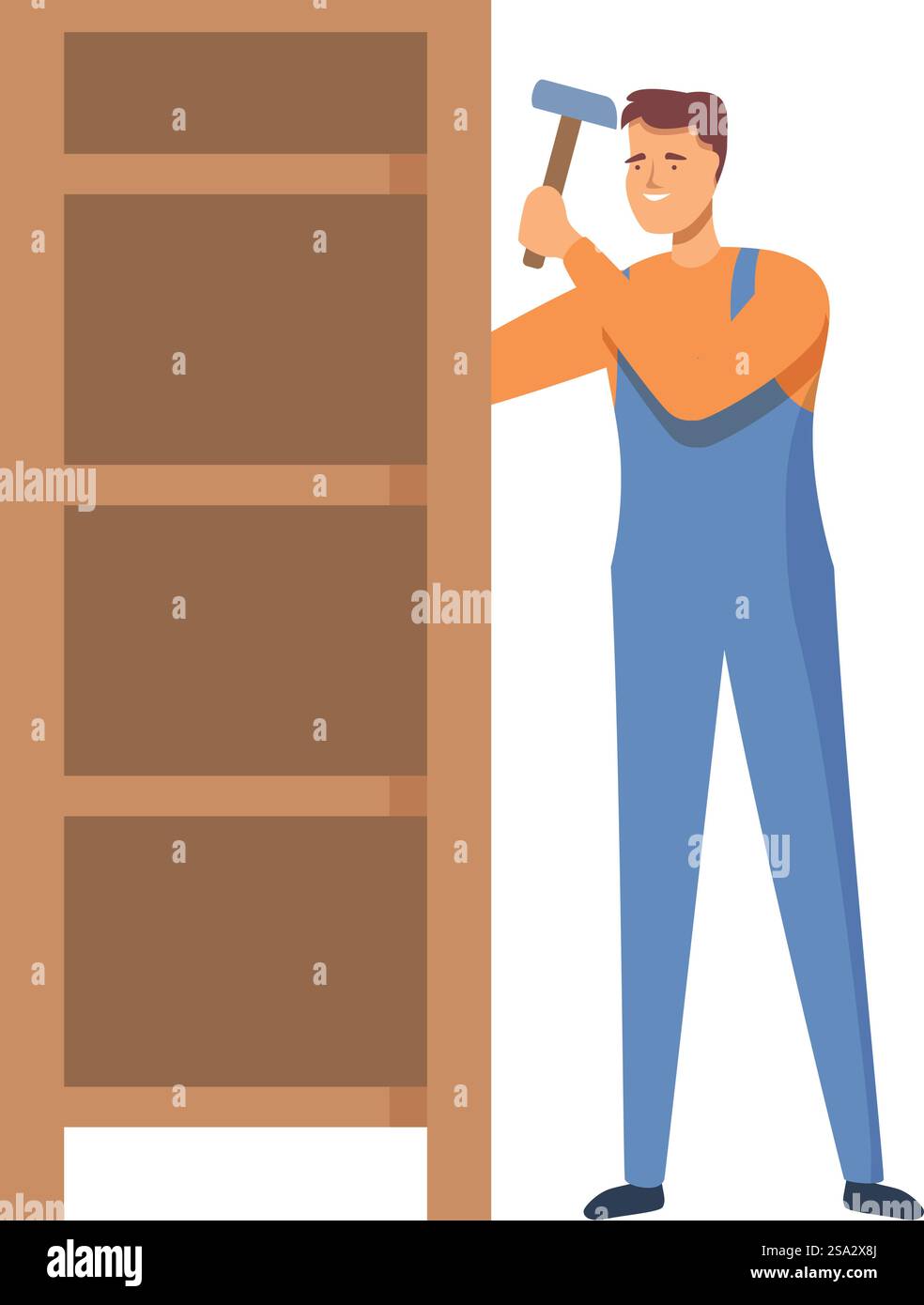 Carpenter wardrobe repair icon cartoon vector. Home fix service ...