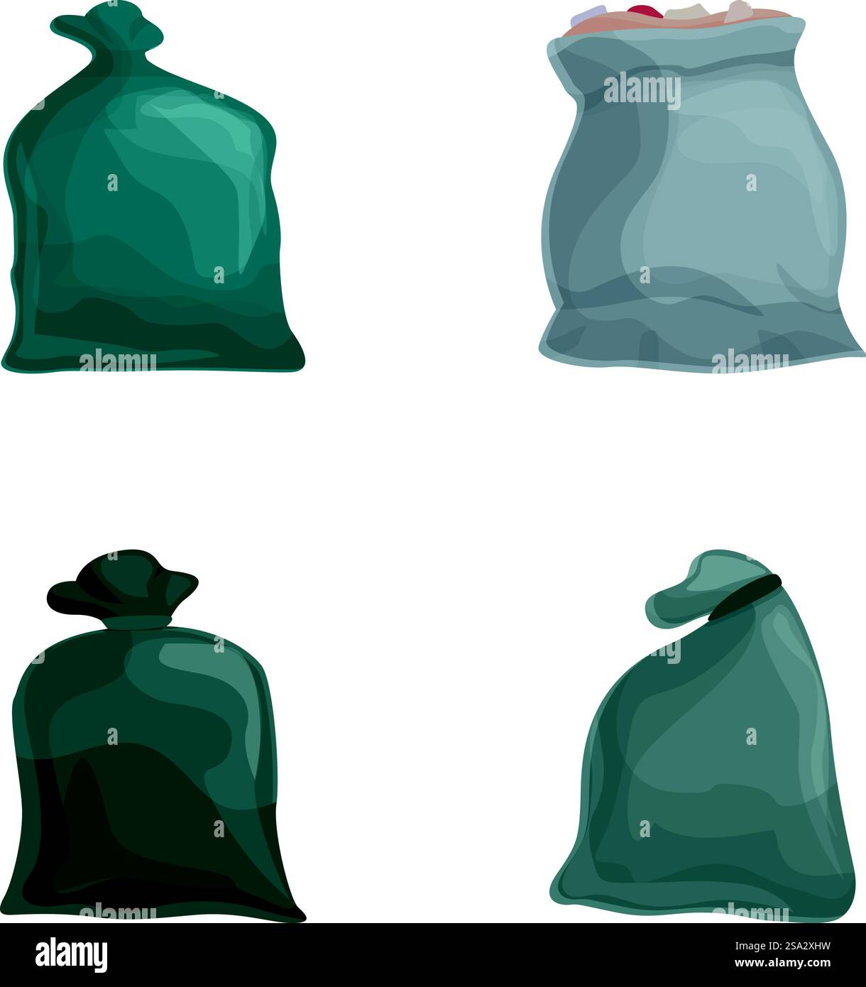 Trash bag icons set cartoon vector. Rubbish in plastic pack. Recycling ...