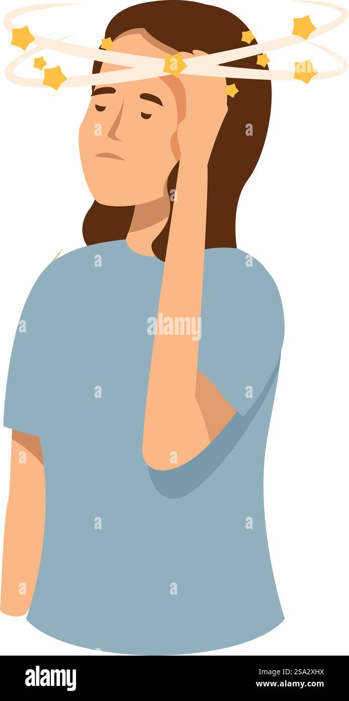 Illustration of a woman with stars circling around her head ...