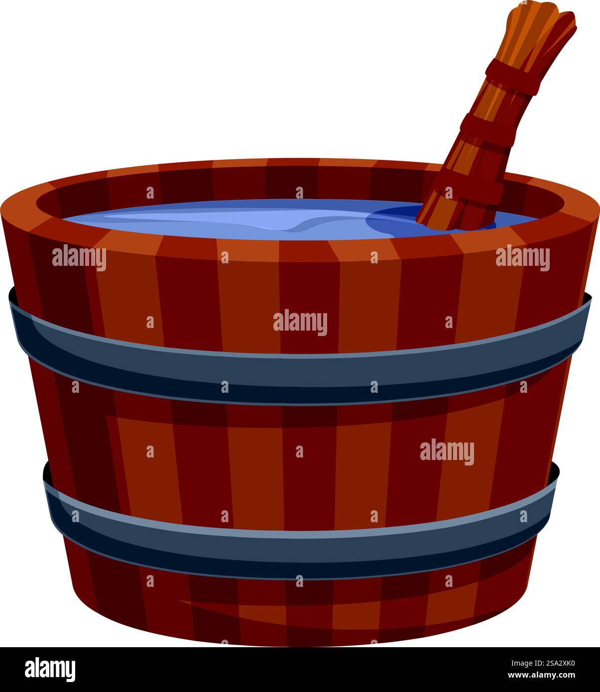 Illustrated image of a traditional wooden bucket filled with water ...