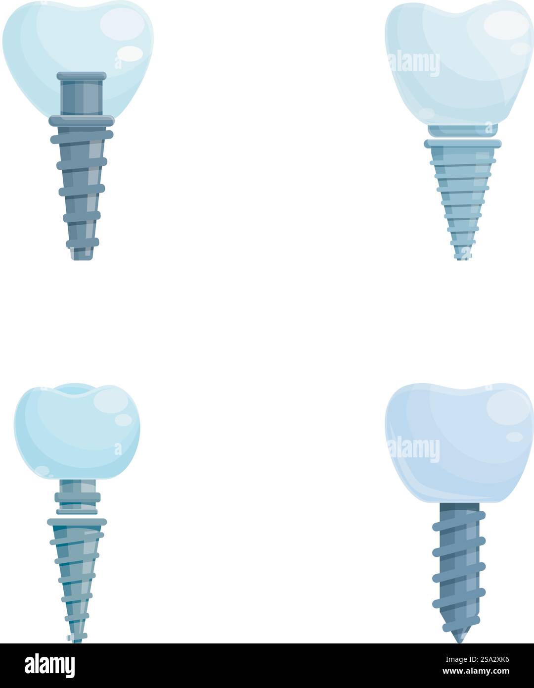 Dental implant icons set cartoon vector. Various type of tooth implant ...