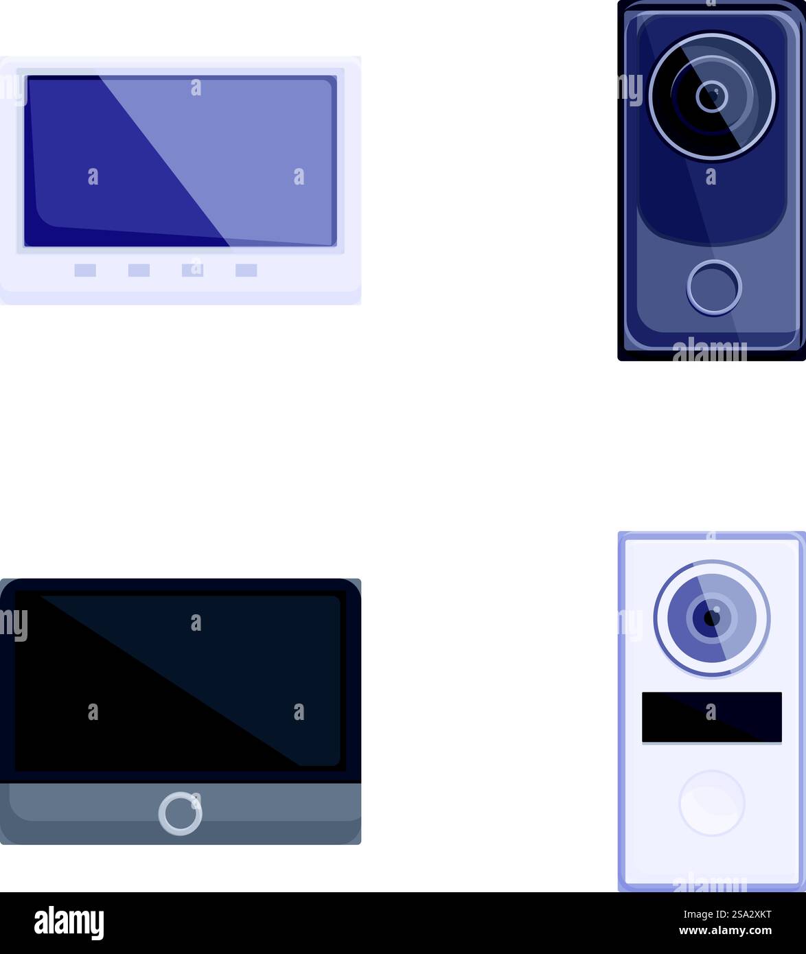 Intercom icons set cartoon vector. Video audio door phone entry system. Entrance security device ...