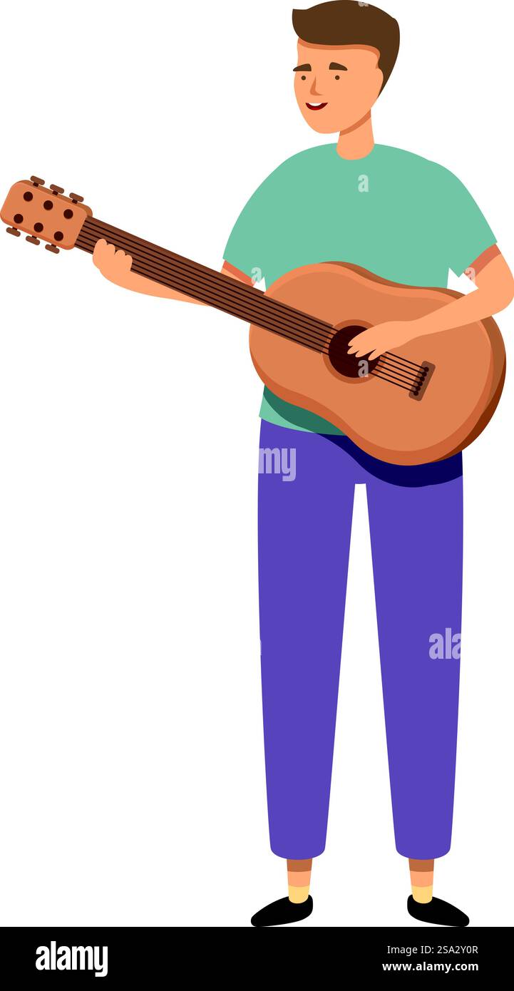 Person guitar lesson icon cartoon vector. Play music. New learning ...