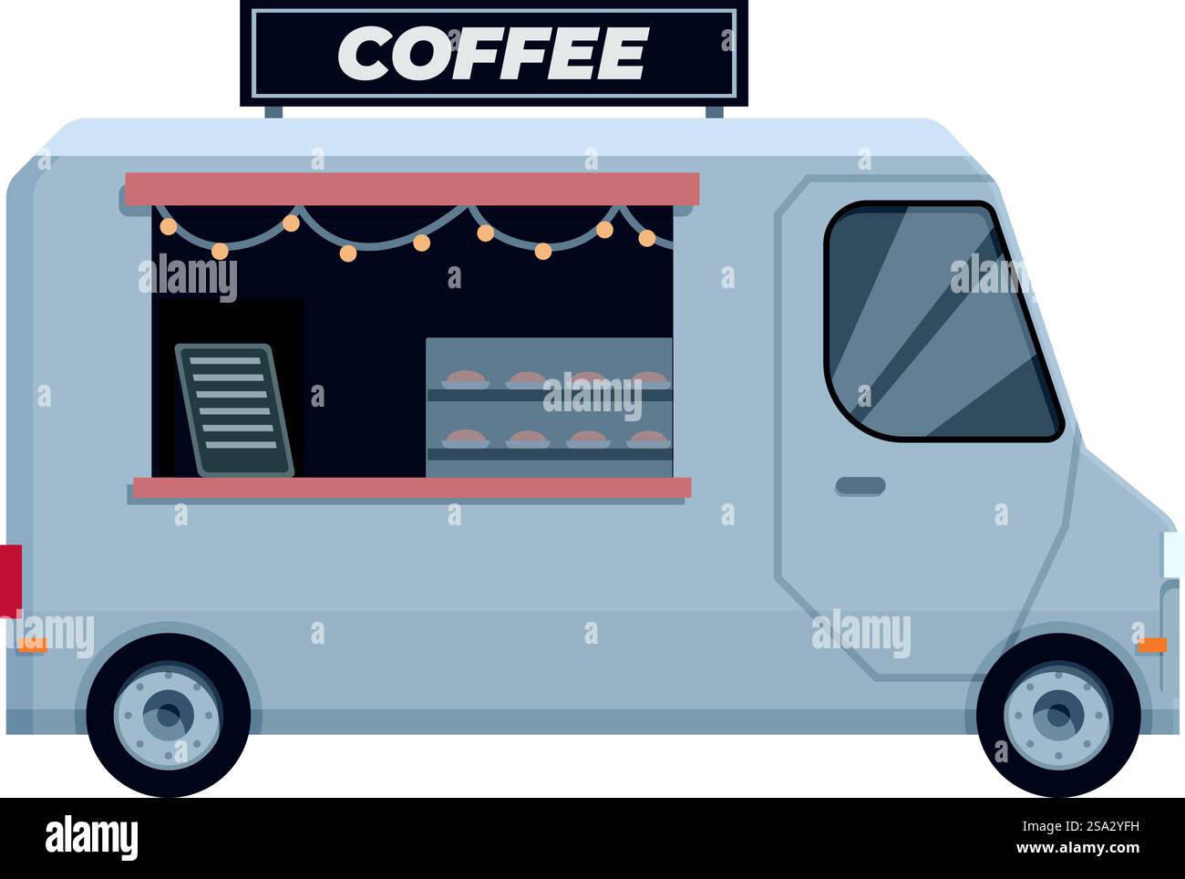 Flat design vector of a cozy coffee truck ready to serve espresso on ...