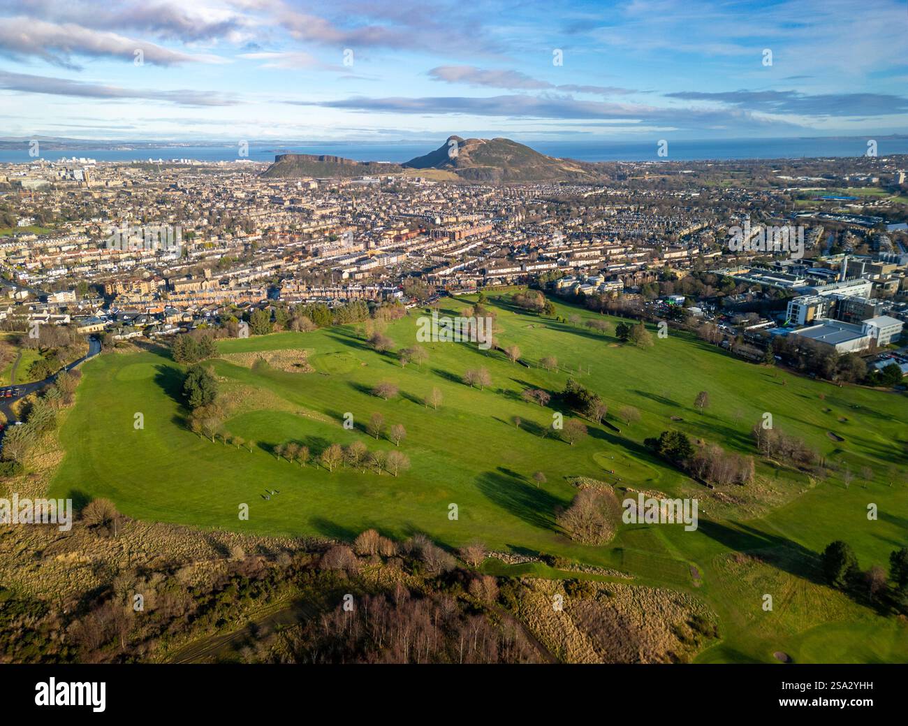 Aerial view and skyline of Edinburgh from Craigmillar Park Golf Course ...