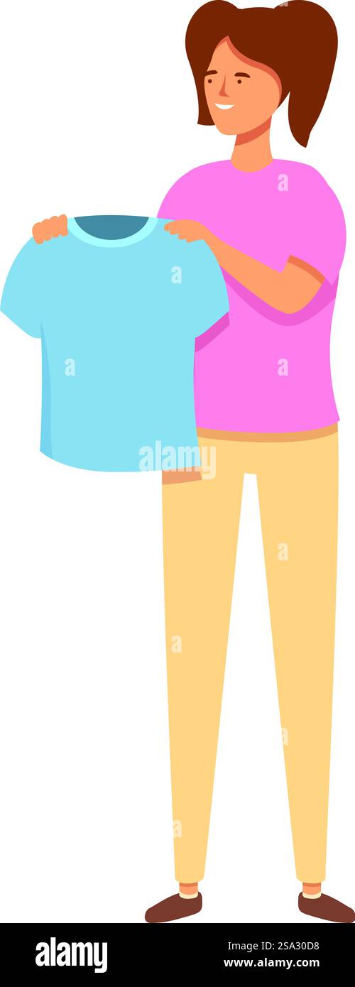 Daughter folding clean cloth icon cartoon vector. House work. Person ...