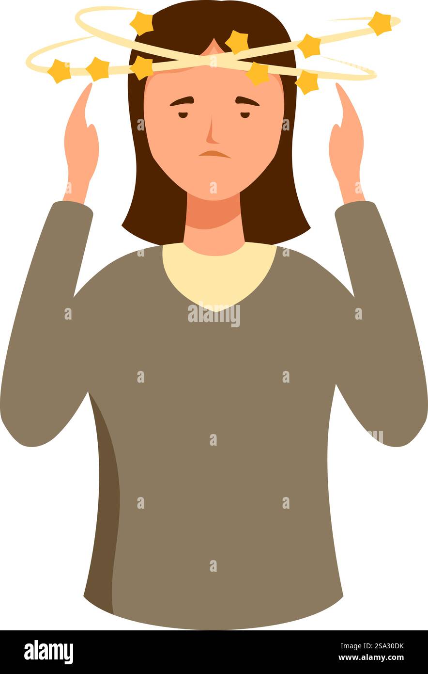 Vector graphic of a woman looking dizzy with stars circling her head ...