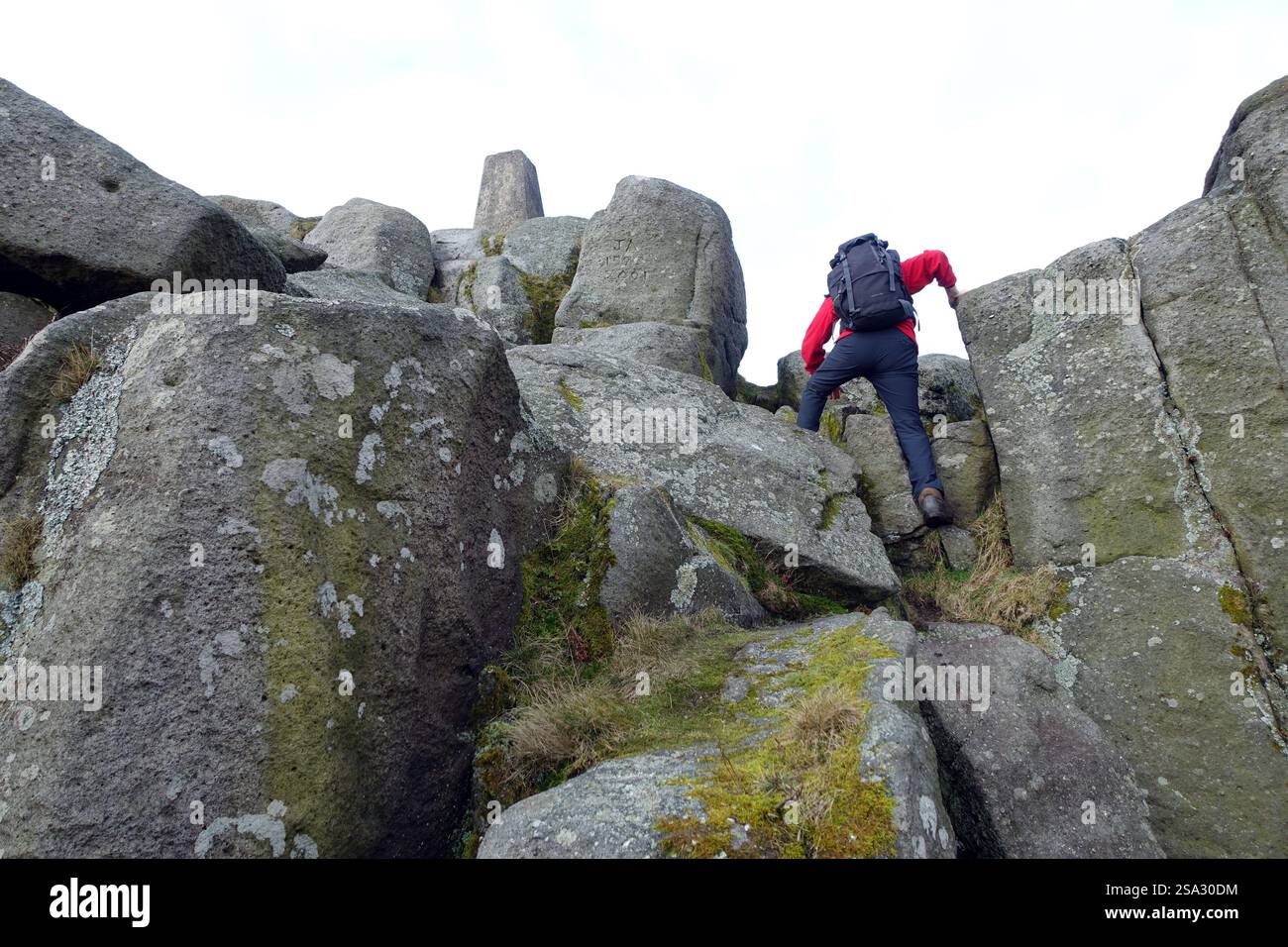 Elderly Man (Hiker) Climbing to the Trig Point on the Simon's Seat the ...