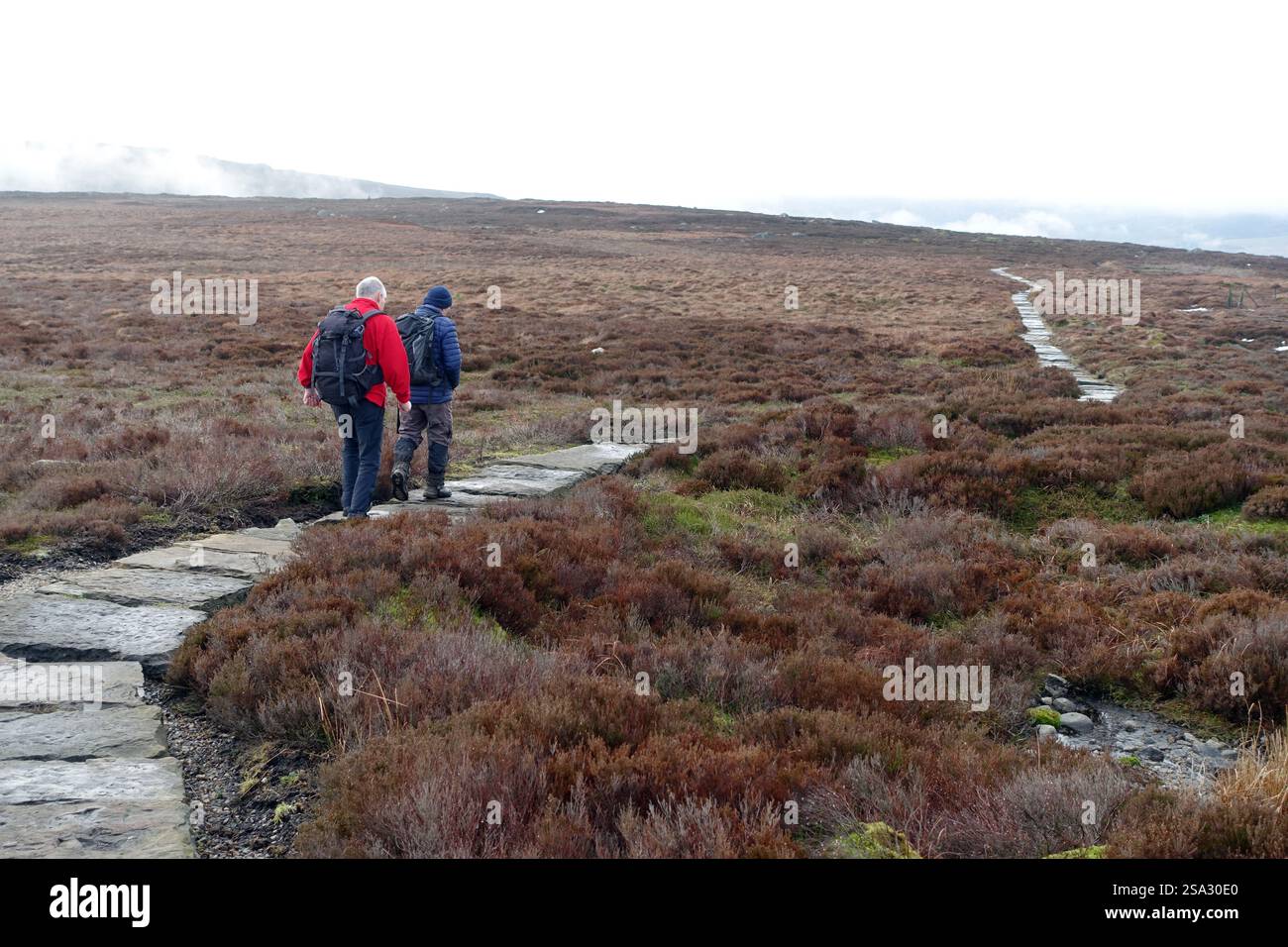Two Men (Hikers) Walking on Stone Paved Path from Simon's Seat the ...